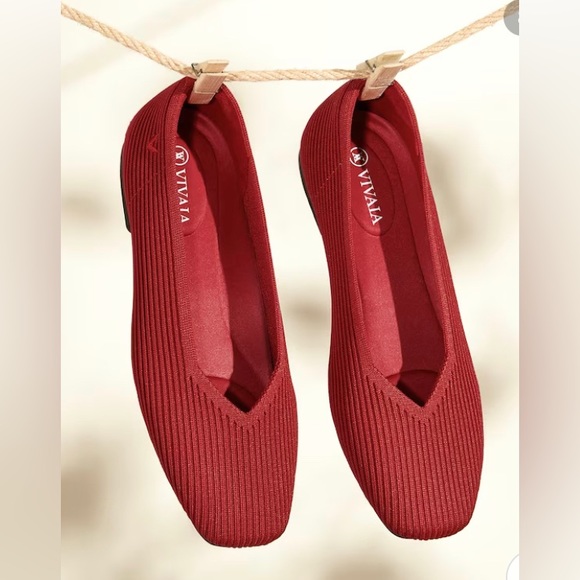 VIVAIA | Shoes | Vivaia Square Toe V Cut Flats Ruby Red Size Eu 4 ...